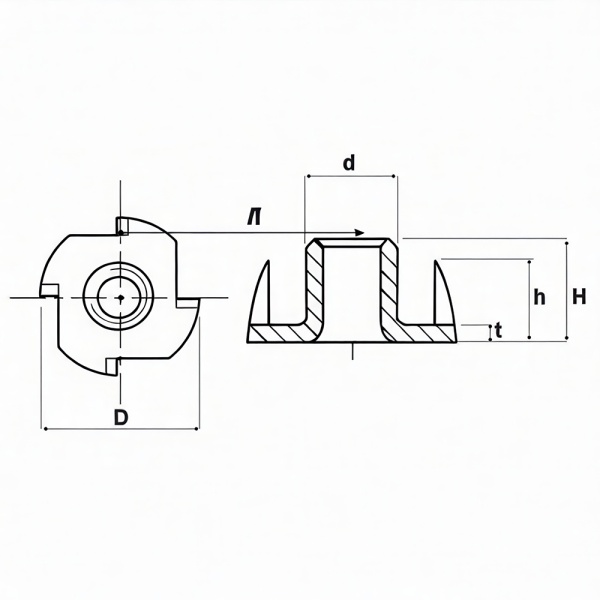 Pronged Tee Nuts A2 Stainless Steel - M10 x 12mm