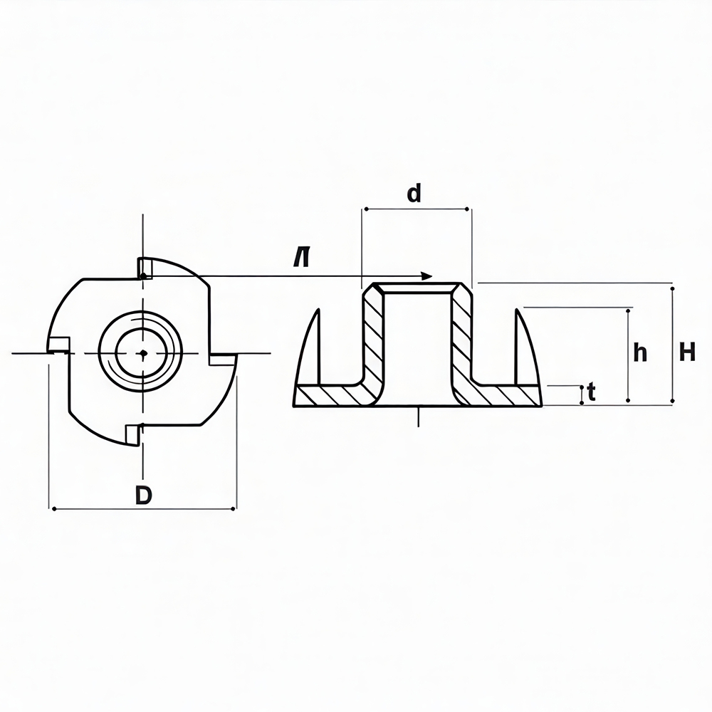 Pronged Tee Nuts Steel Zinc Plated - M10 x 13mm