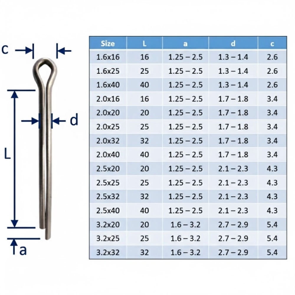 Split Cotter Pins A4 316 Stainless Steel - 2.5mm x 40mm