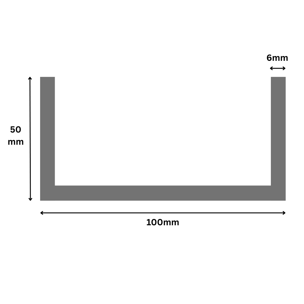 GRP U Channel 100mm x 50mm x 6mm - Iso Grey
