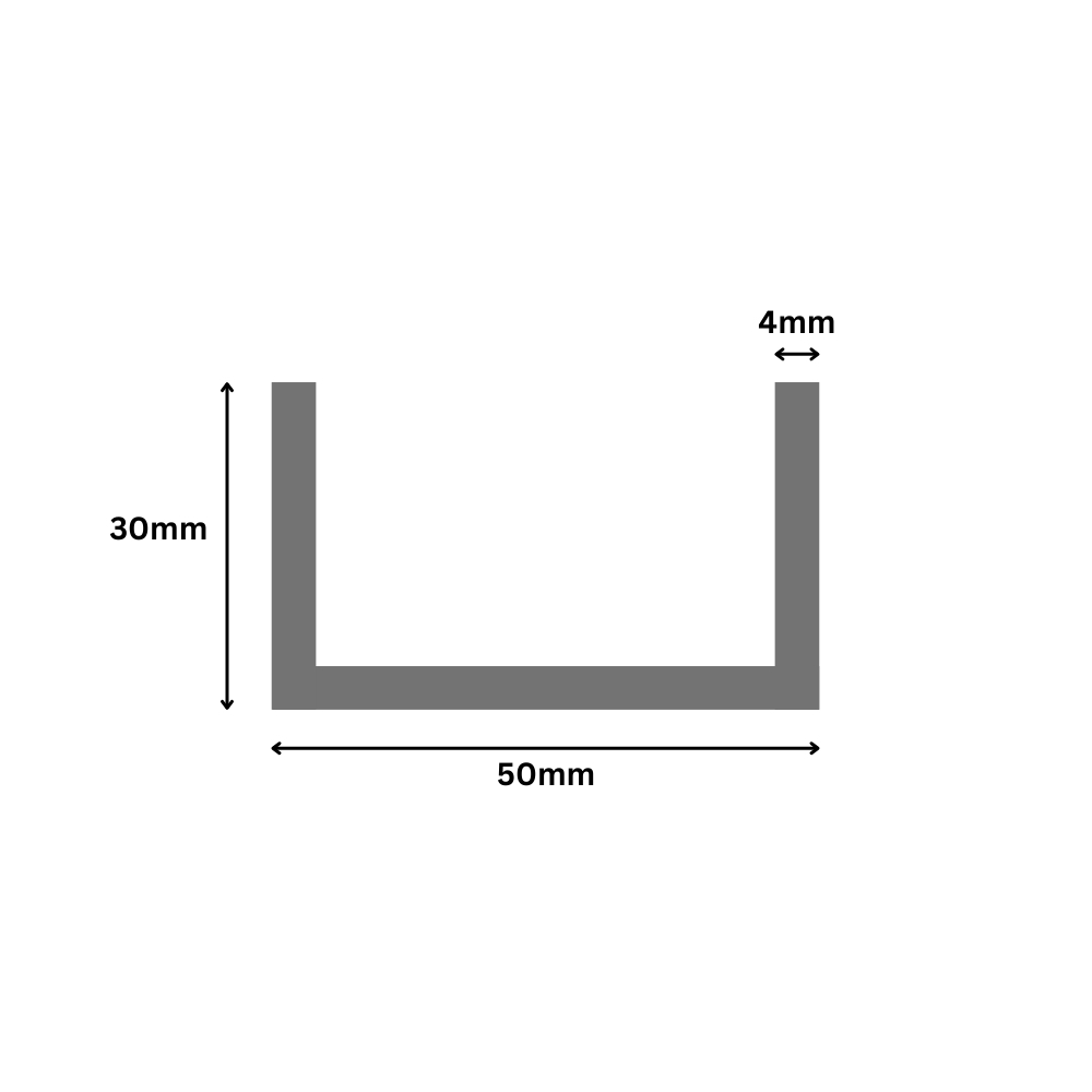 GRP U Channel 50mm x 30mm x 4mm - Iso Grey