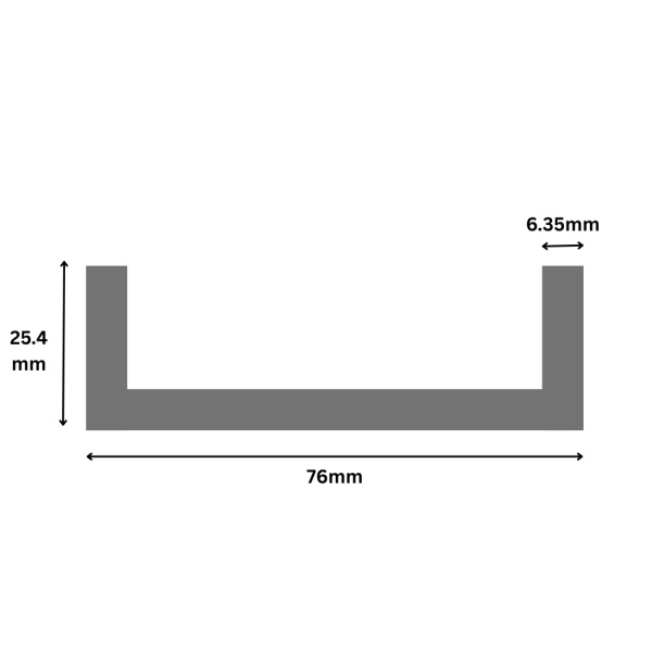 GRP U Channel 76mm x 25.4mm x 6.35mm - Iso Grey